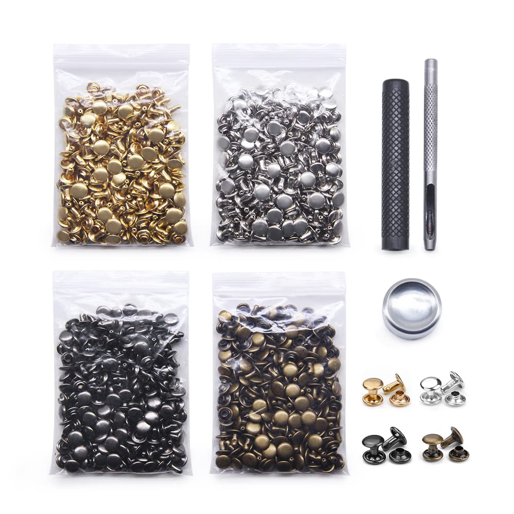 Amazon.com: 400 Sets Leather Rivets, Double Cap Rivet Tubular 4 Colors ...