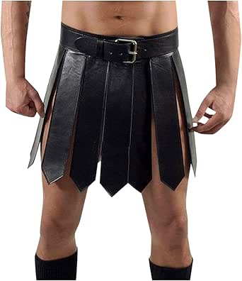 WAZHAKU Scottish Kilt Men's Gladiator Costume Roman Soldier Cosplay PU ...