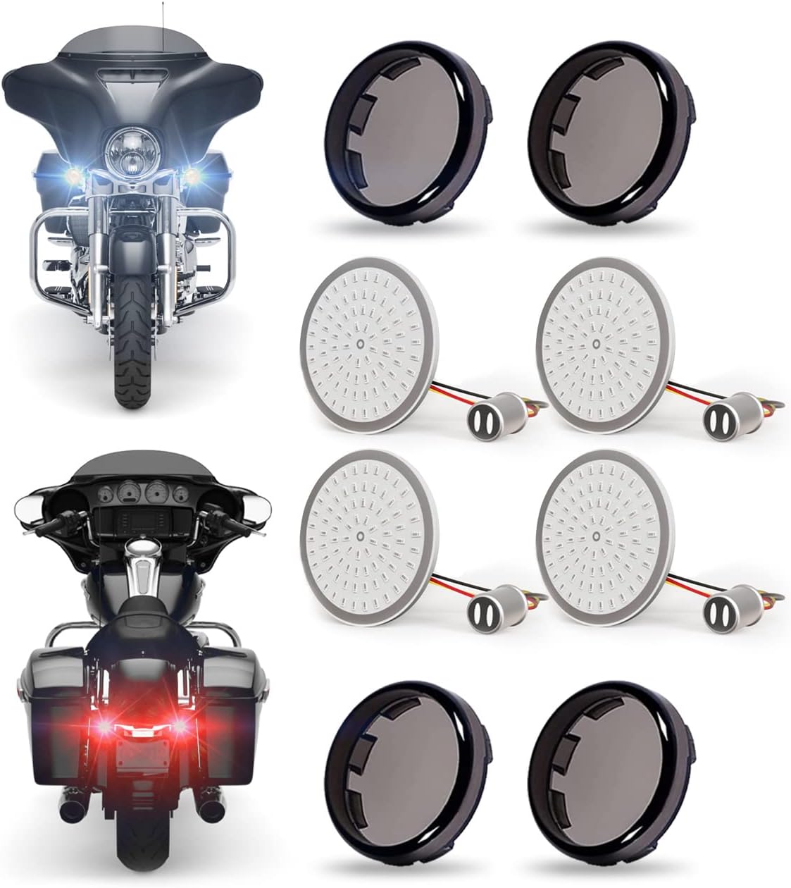 Tugwuetlwu 2" Front 1157 + Rear 1157 LED Motorcycle Turn Signals Lights ...