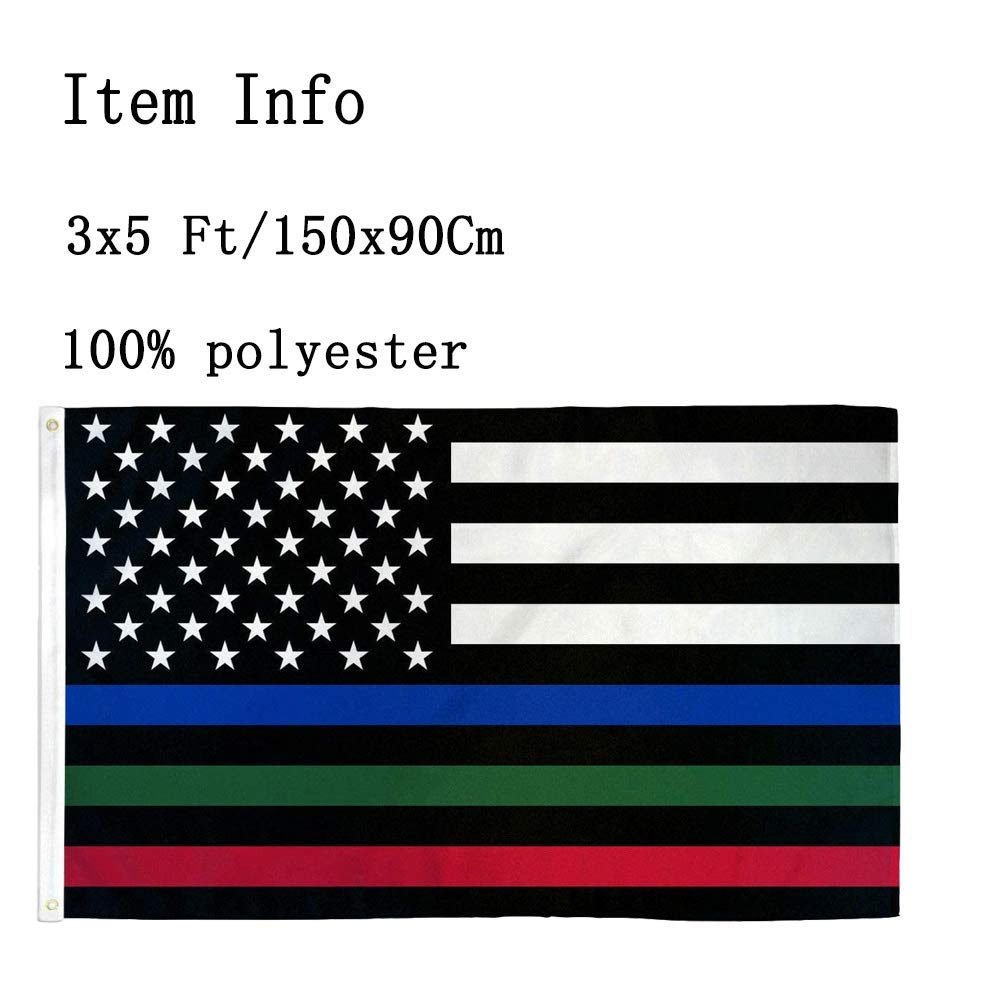Snapklik.com : Thin Blue Red Green Line American Flag 3x5 Outdoor ...