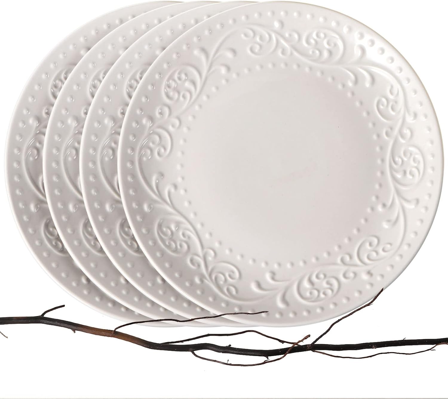 Amazon.com | Artena Ceramic Dinner Plates Set of 4, 10.75 inch Embossed ...