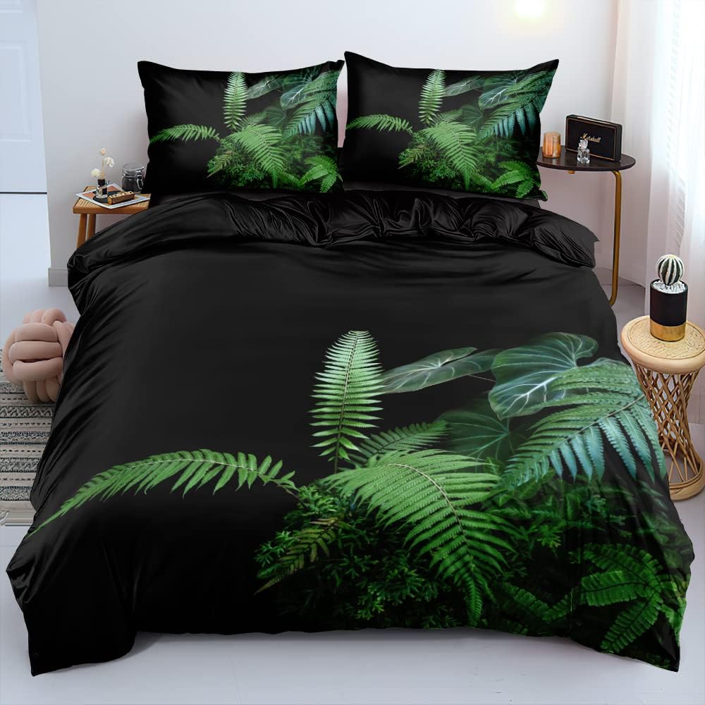 Amazon.com: Holiyjog Black Tropical Rainforest Duvet Cover Set Twin ...