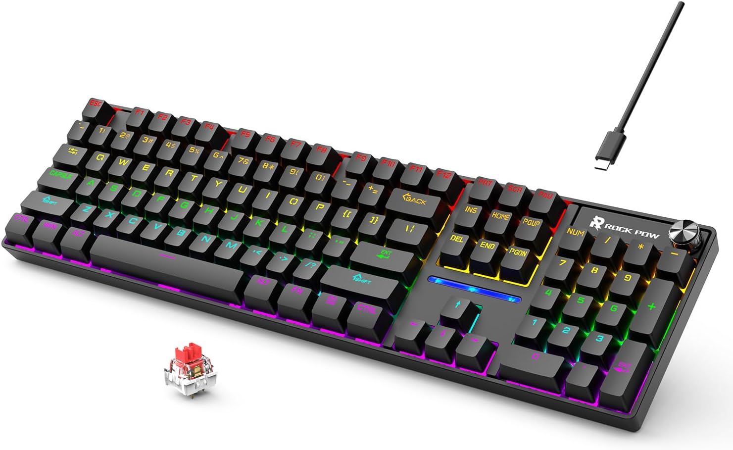 ROCK POW Wired PC Gaming Keyboard, 104 Keys Mechanical Gaming Keyboard ...