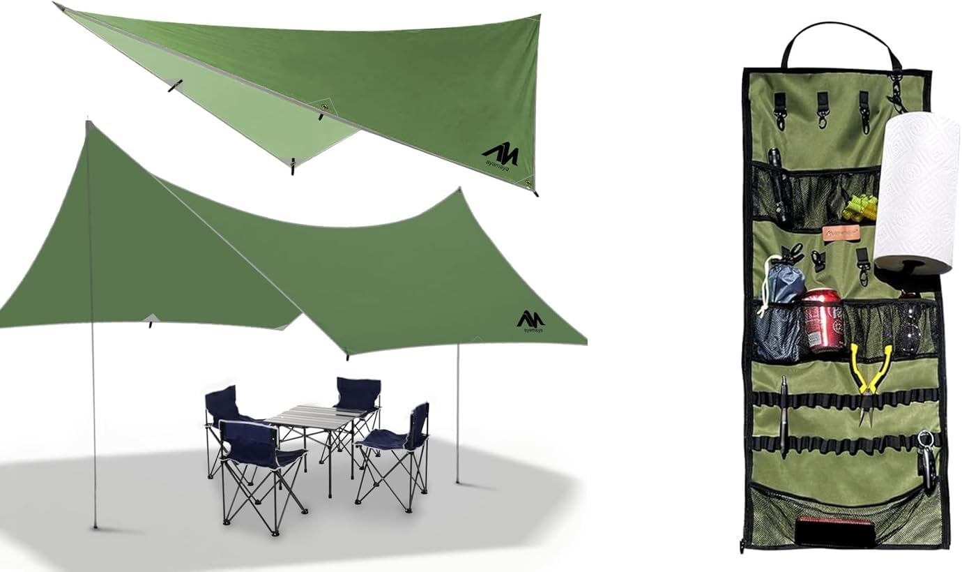Amazon.com: Hanging Organizer + Camping Tarp, 10x15 FT Waterproof Tarp ...