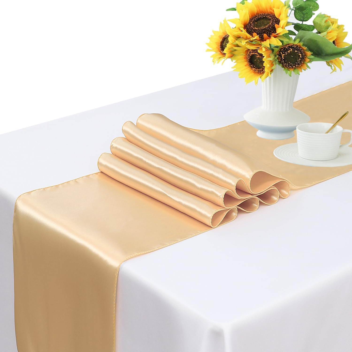 Amazon.com: Satin Champagne Table Runners 10 Pack - Wedding Table ...
