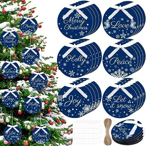 Amazon.com: 24 Pcs Wooden Christmas Ornaments Blue and White Snowflake ...
