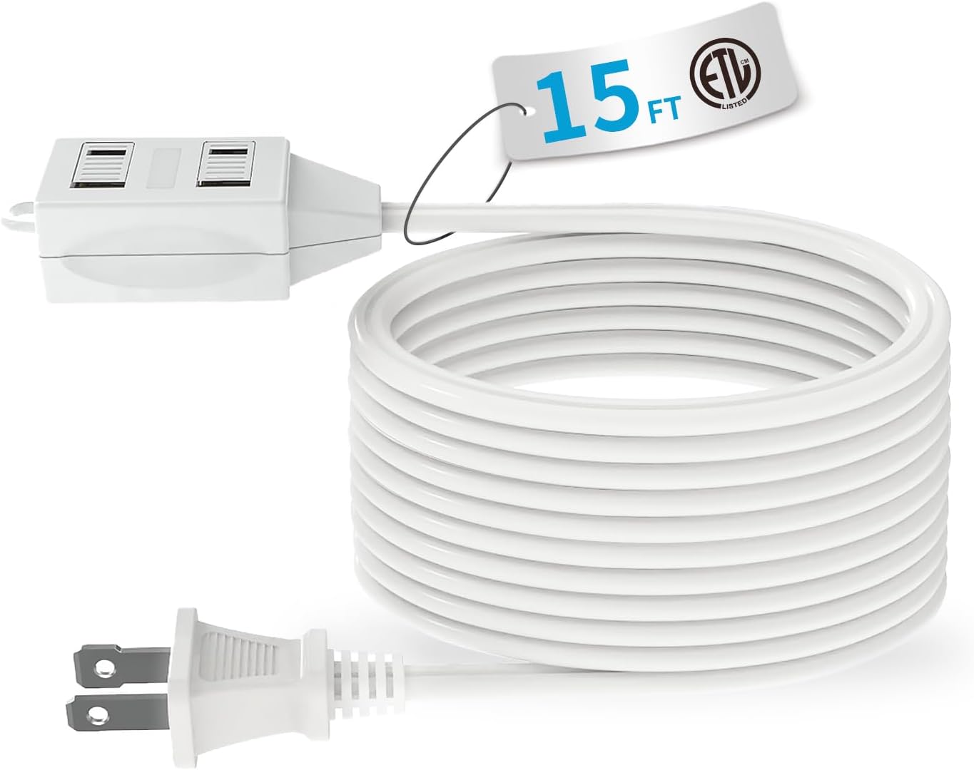 Amazon.com: TiFFCOFiO Indoor Extension Cord, 2 Prong 15 Feet Extension ...