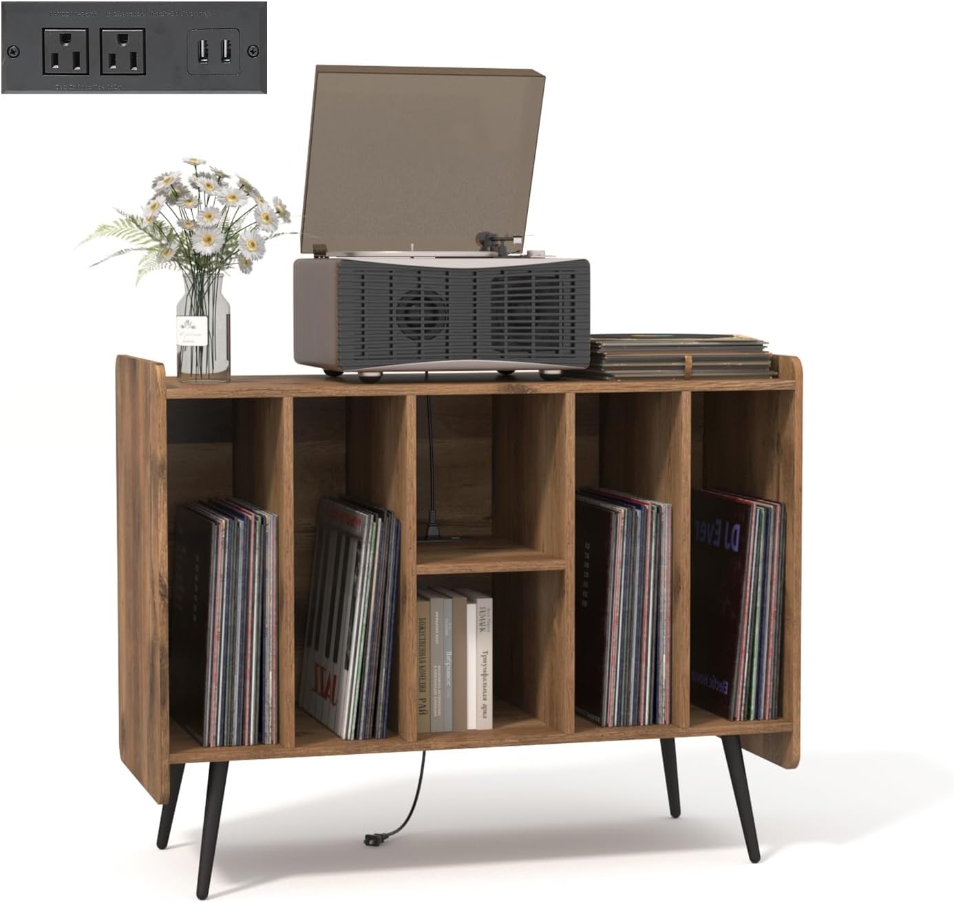 Amazon.com: WOOD&LIFE Record Player Table, Large Turntable Stand with 6 ...