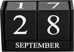 YOKIVE Wooden Block Perpetual Calendar for Desk, Wood Month Date ...