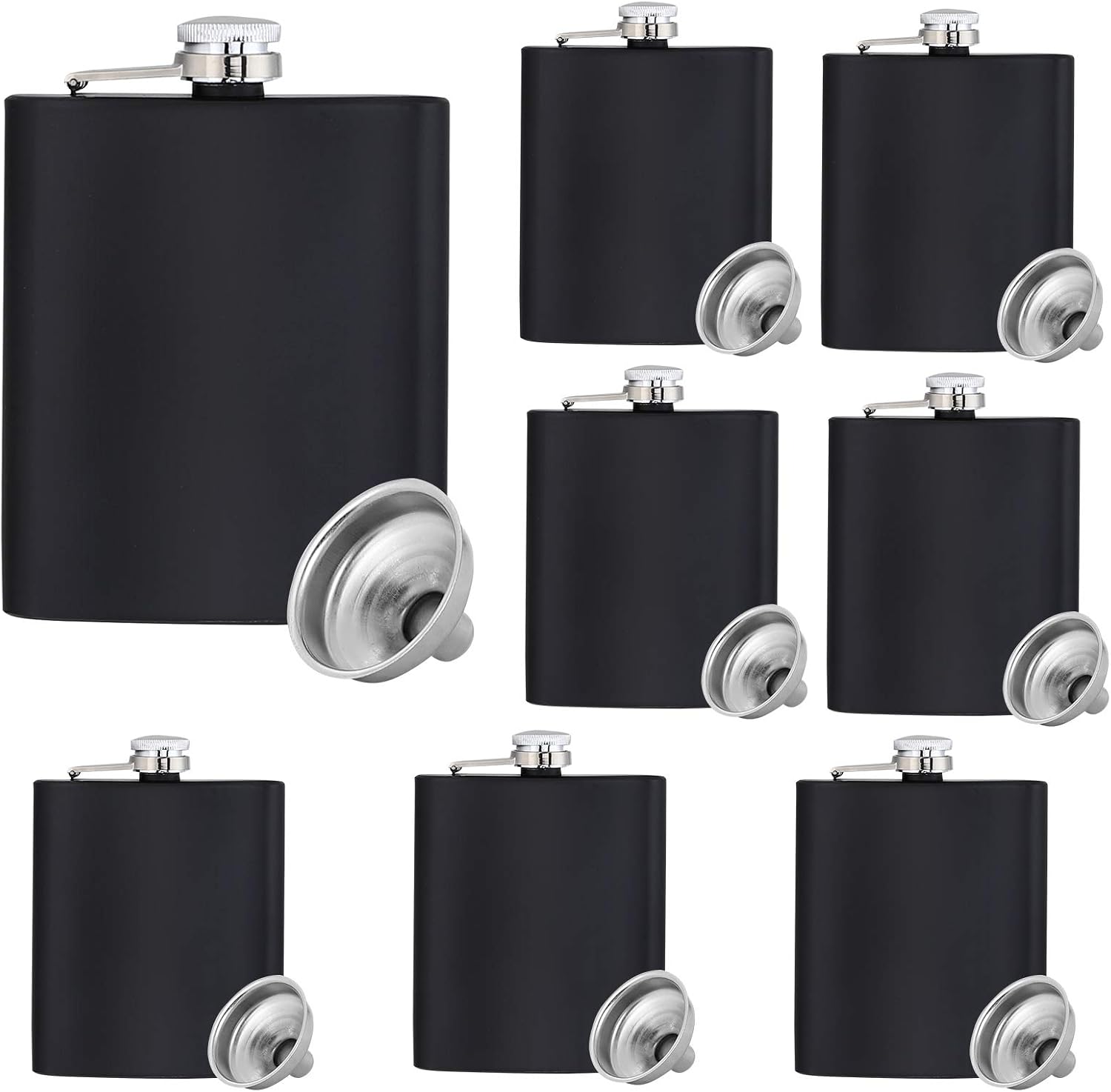 Amazon.com | FF Elaine Black Flask Stainless Steel with Funnel,7 oz ...