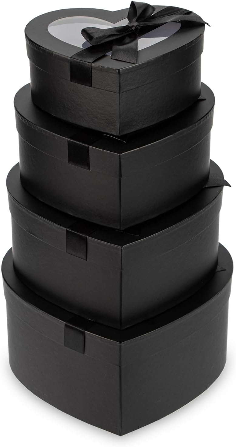 Amazon.com: Black Heart Shaped Boxes for Flower Arrangements Heart ...