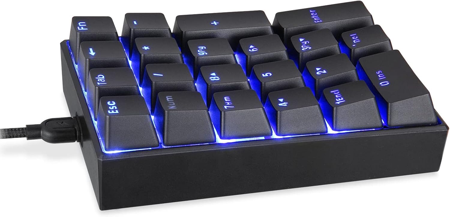 WskLinft Numeric Keyboard Blue Backlight Ergonomic 21 Keys USB Wired ...