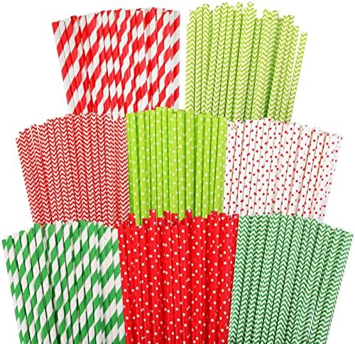 Amazon.com: 500 Pieces Christmas Paper Straws 8 Styles Disposable Red ...