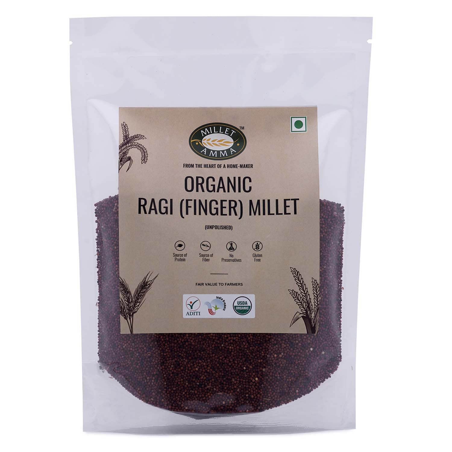 Buy Millet Amma CERTIFIED Ragi (Finger Millet) - 2 Kg (500g x 4 Packs ...