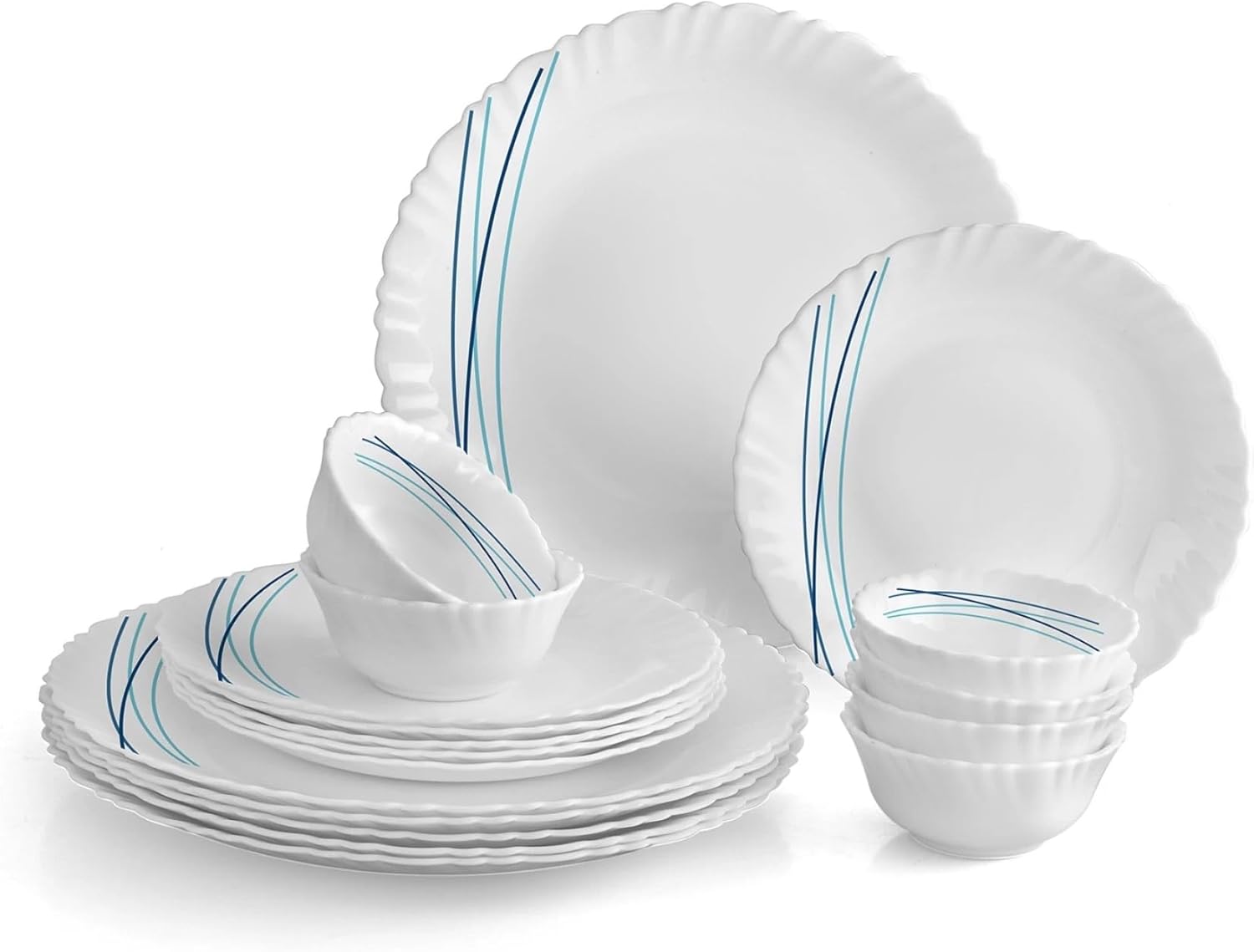 Cello Opalware Dazzle Cool Lines Dinner Set, 18Pcs, White : Amazon.co ...