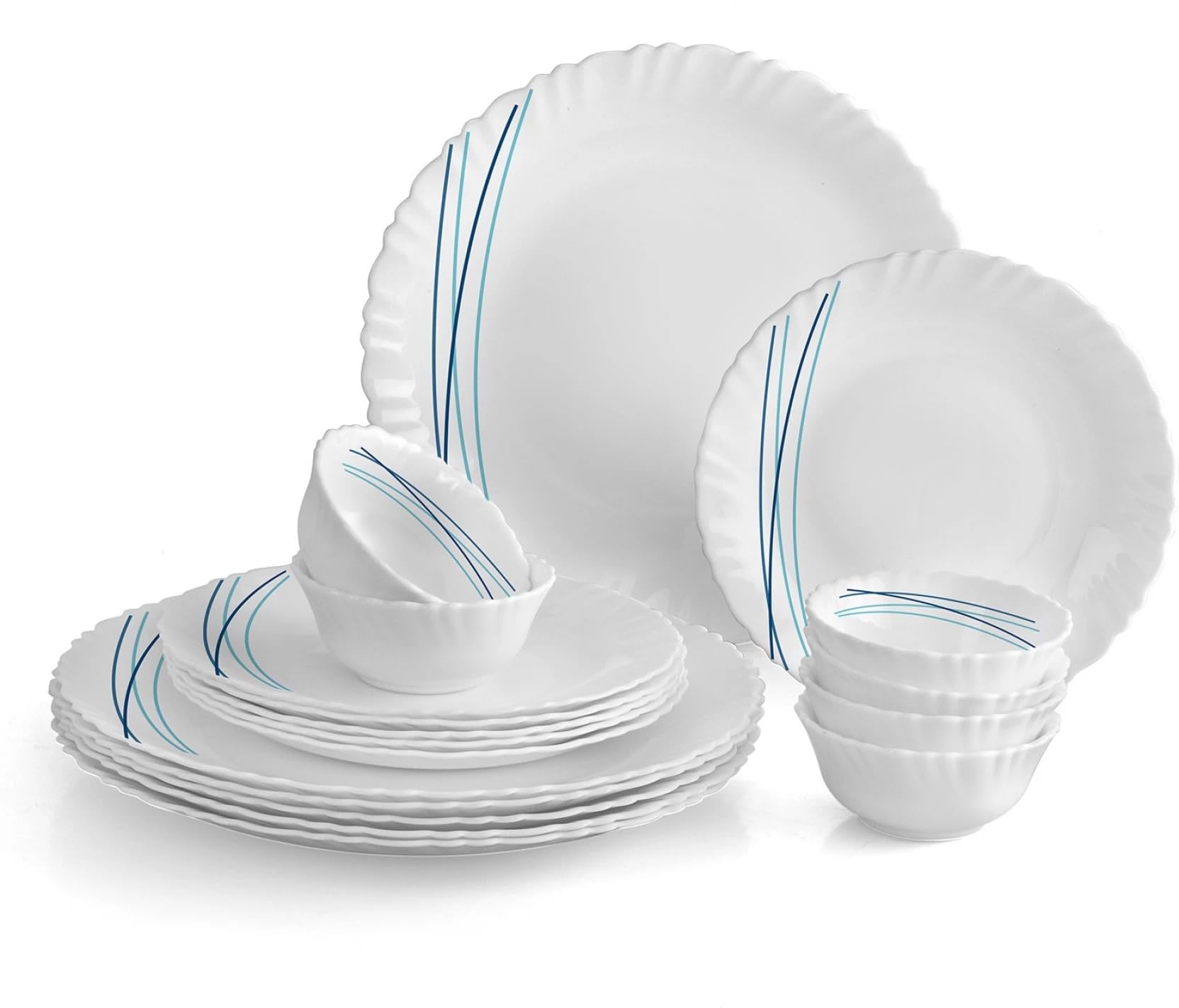 Cello Opalware Dazzle Cool Lines Dinner Set, 18Pcs, White : Amazon.co ...