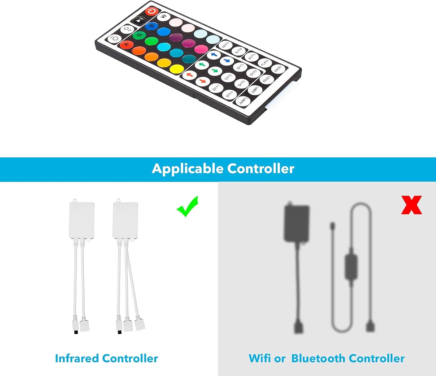Control remoto de luz LED de 44 teclas para tira de luz LED RGB, para ...