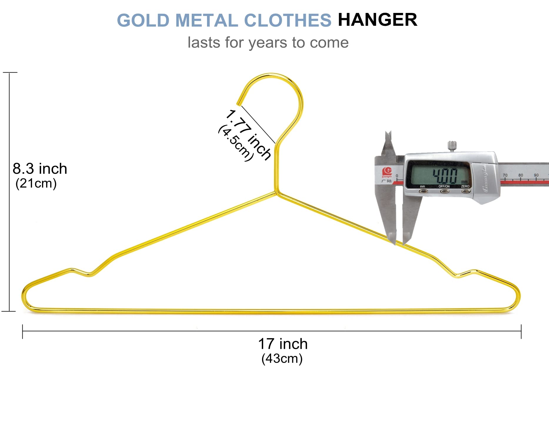 Amber Home 17" Shiny Gold Strong Metal Hanger 30 Pack, Gold Clothes ...