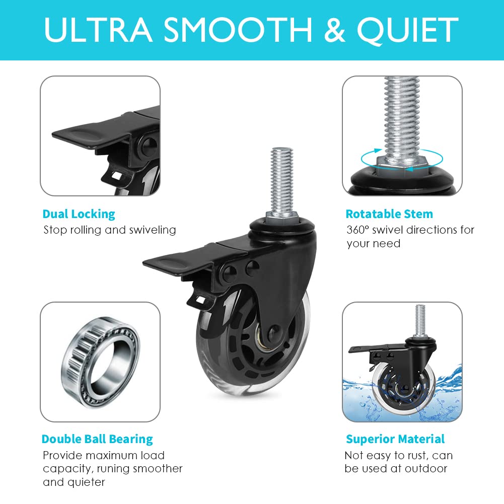 Buy Hirate 3 Industrial Castors,1/2-13 x 1.5 Threaded Stem Swivel Dual ...