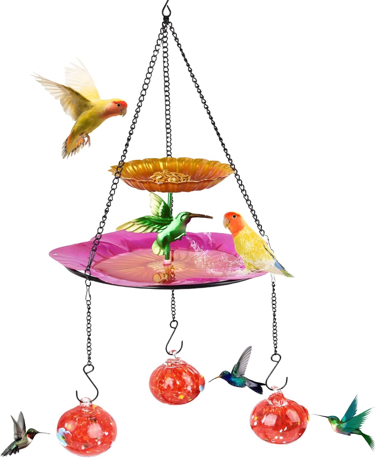 Amazon.com: Oubest Hummingbird Feeder and Bird Bath 2-in-1 Hand-Blown ...