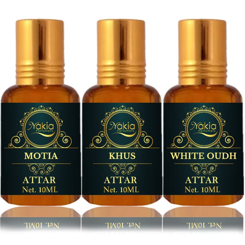 Nakia Motia, Khus & White Oud Attar (Combo Pack 10ml*3) Roll-on Alcohol ...