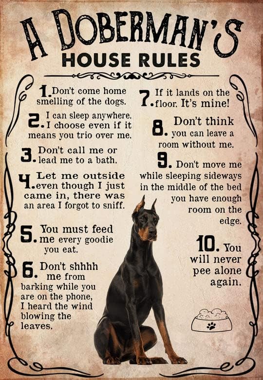 Amazon.com : Doberman Poster Metal Sign A Doberman's House Rules Retro ...