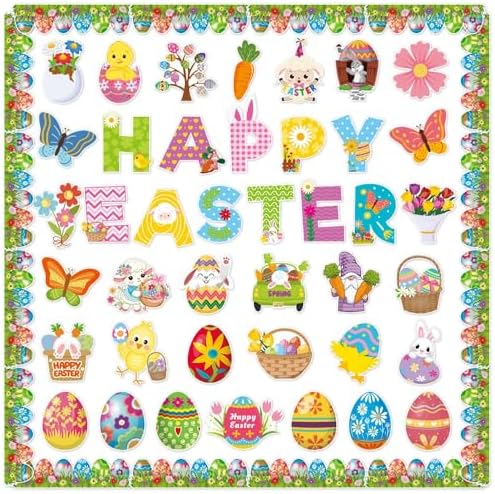 Amazon.com: 57 Pcs Easter Bulletin Board Decorations Easter Bulletin ...
