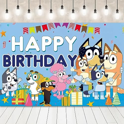 5x3FT Bluey Dog Birthday Backdrop for Boys Girls, Bluey Birthday Party ...