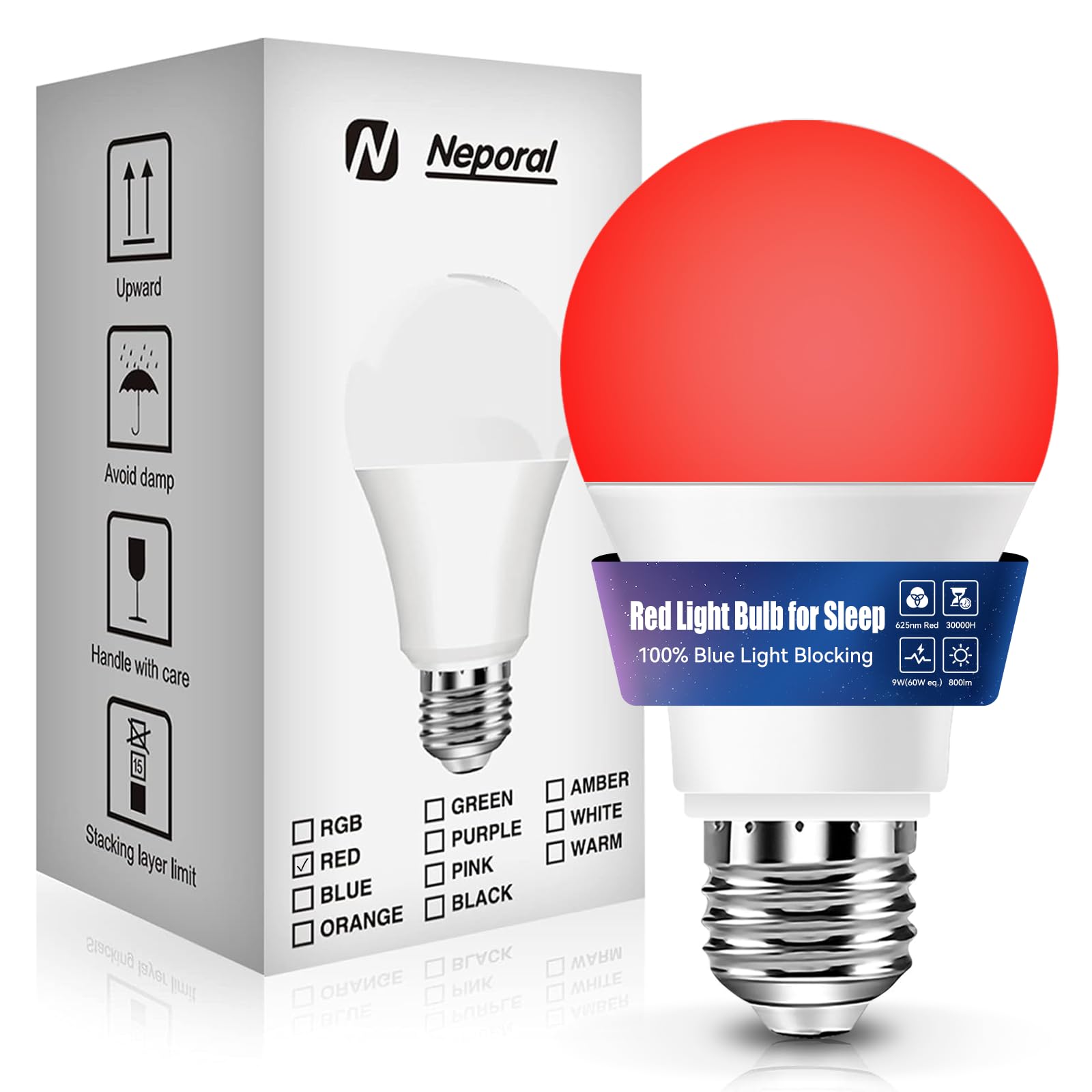 Neporal 625nm Red Light Bulb for Sleep, 100% Blue Light Blocking Light ...