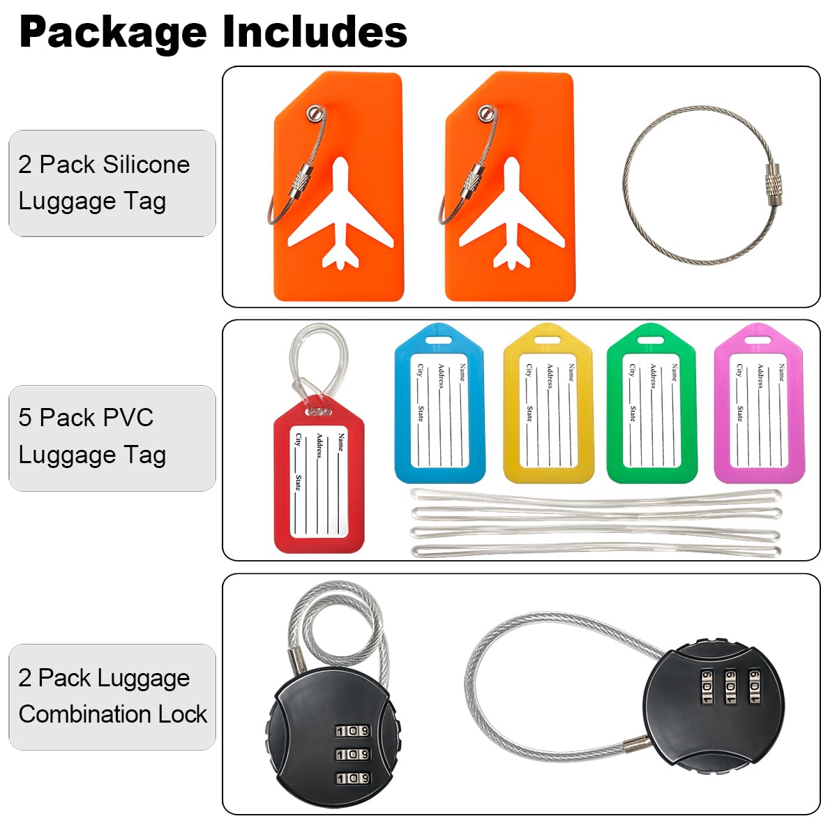 Snapklik.com : 9 Pack Luggage Tags For Suitcases (2 Combination Lock)