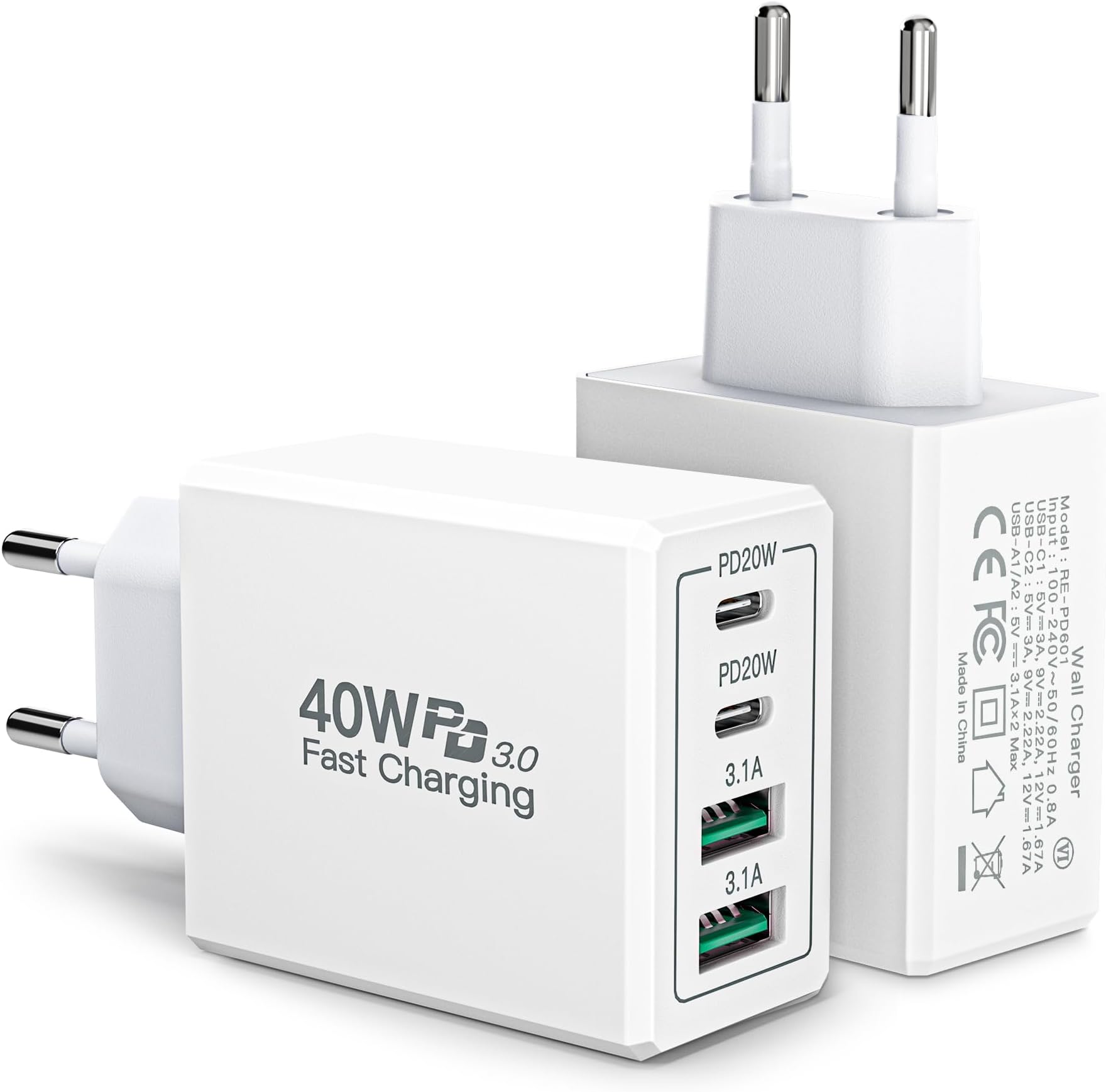 Aioneus USB C Ladegerät, 4 Ports Mehrfach Ladegerät mit USB-C und USB-A ...