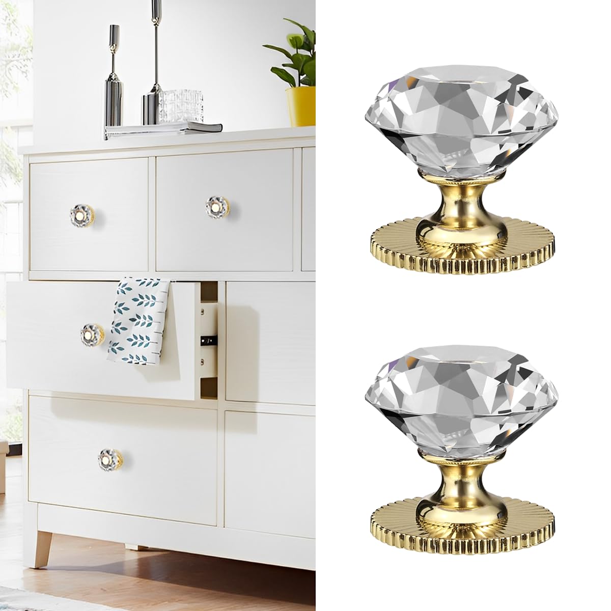 CcHhyyt Crystal Self Stick Knobs for Mirror Cabinet Adhesive Handle for ...