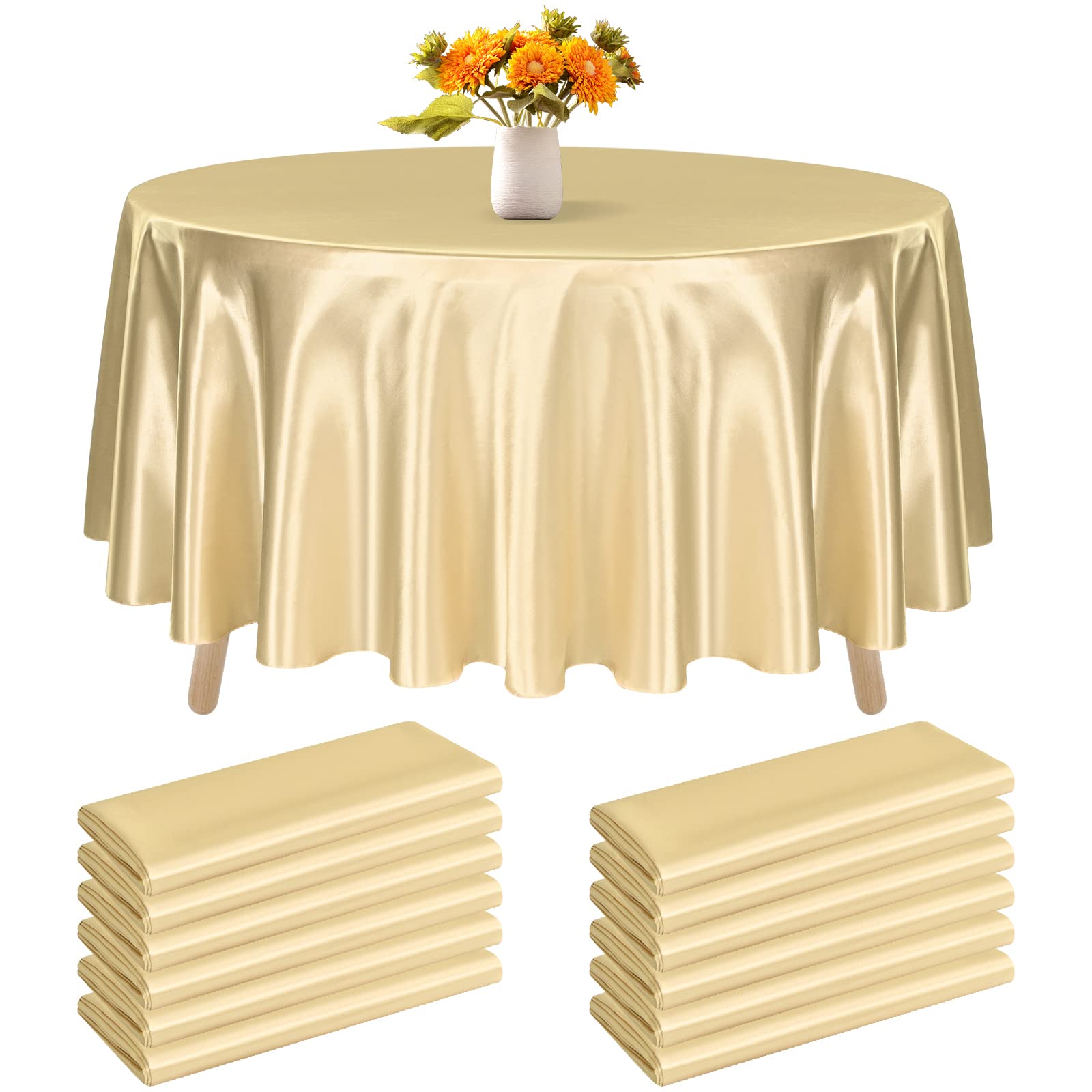 Amazon.com: 12 PCS 120 inch Champagne Round Satin Tablecloth, Premium ...