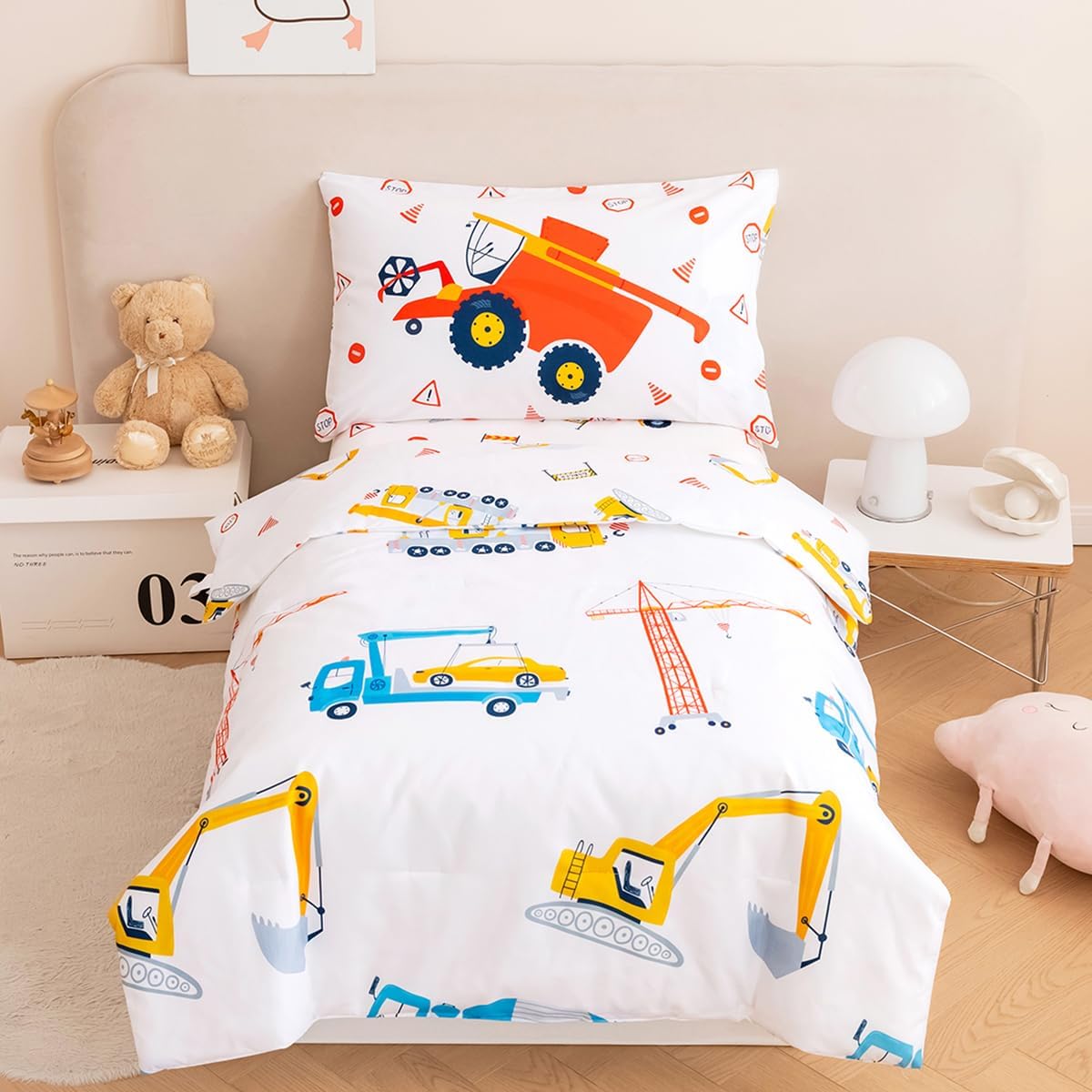 Amazon.com: PERFEMET 4 Pieces Construction Toddler Bedding Set ...