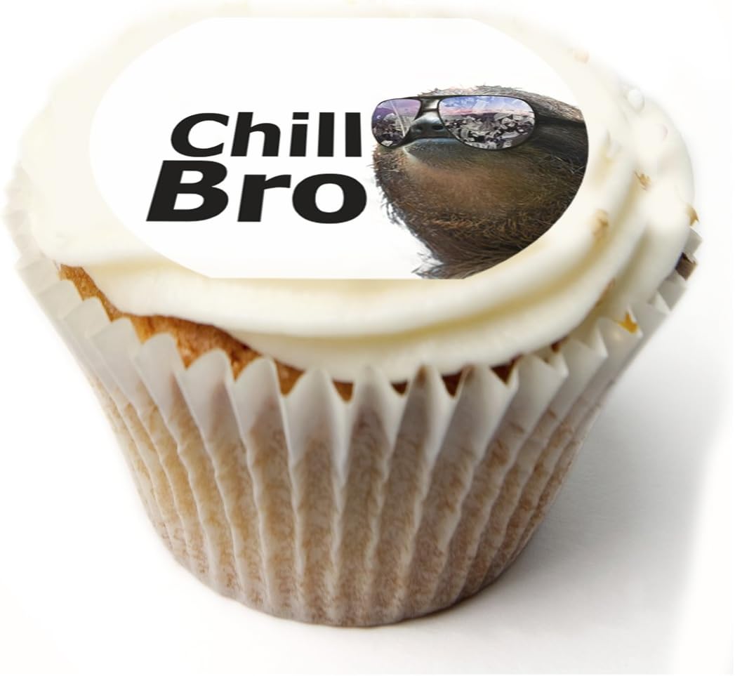 Sloth Chill Bro Cupcake Toppers. x20 Rice Paper Wafer Cup Cake Toppers ...