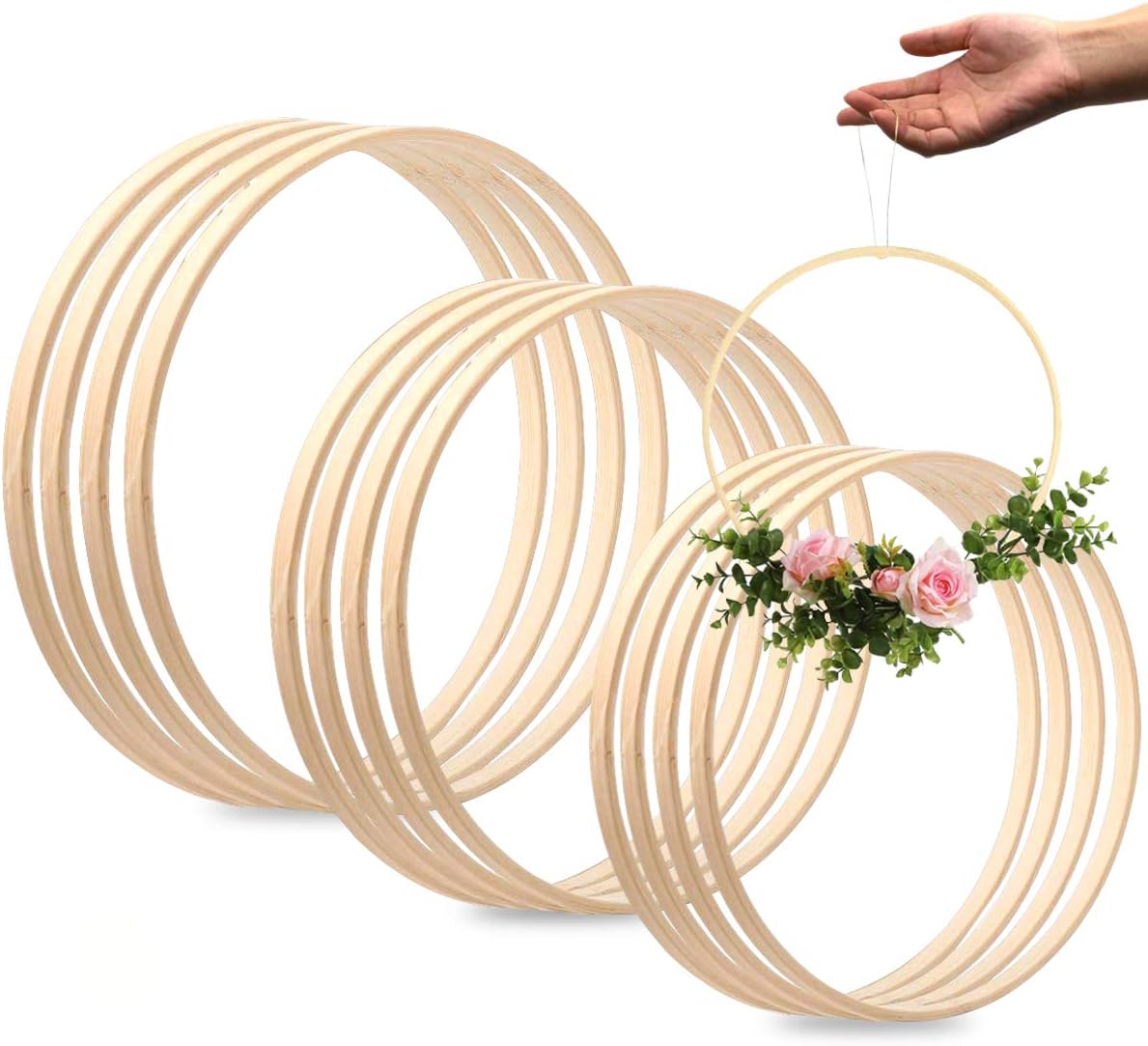 JZK 10 x Bamboo hoop 19.5cm wooden hoops for macrame craft wooden dream ...