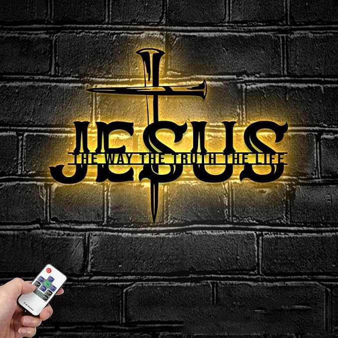 Amazon.com: Jesus The Way The Truth The Life Metal Wall Art LED Light ...