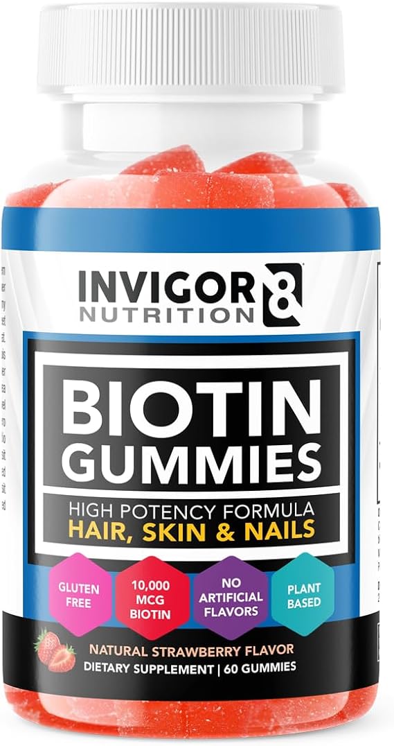 Amazon.com: INVIGOR8 Biotin Gummies 10000mcg | Hair Skin Nails Vitamins ...