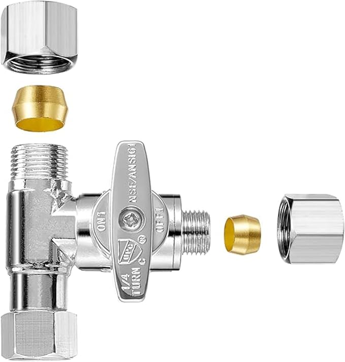 Tee Stop Valve (3/8" x 3/8" x 1/4") - Lead-Free T-Valve for Faucets ...
