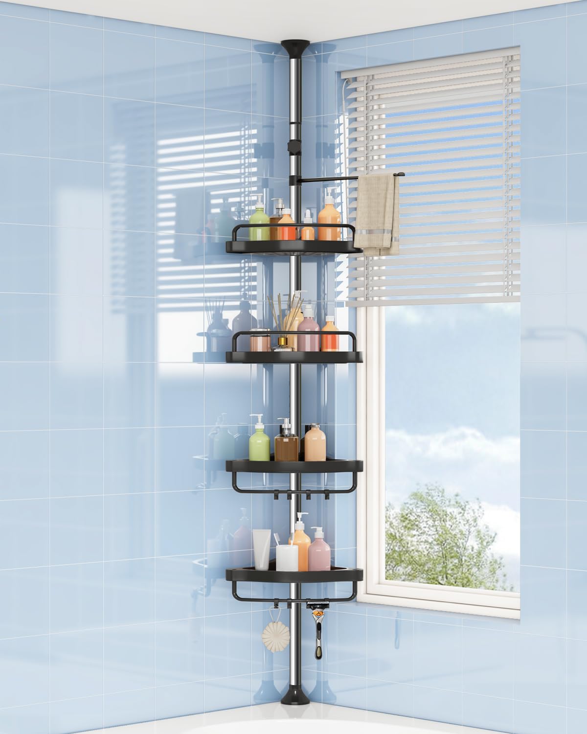 AwmnSrman Black Telescopic Shower Caddy Corner,Shower Shelf no Drilling ...