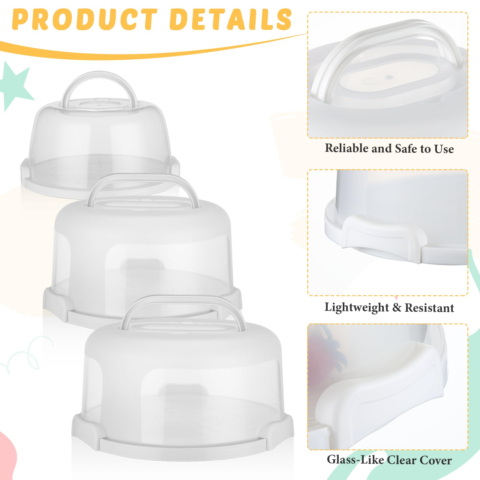 Baderke 3 Pcs 9.8 Inch 10.8 Inch 12 Inch Portable Cake Carrier with Lid ...