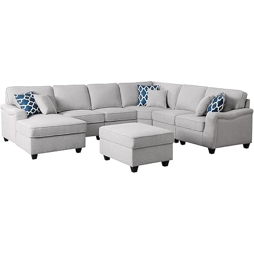 Amazon.com: simple relax 7 Piece Linen Modular L-Shape Sectional Sofa ...