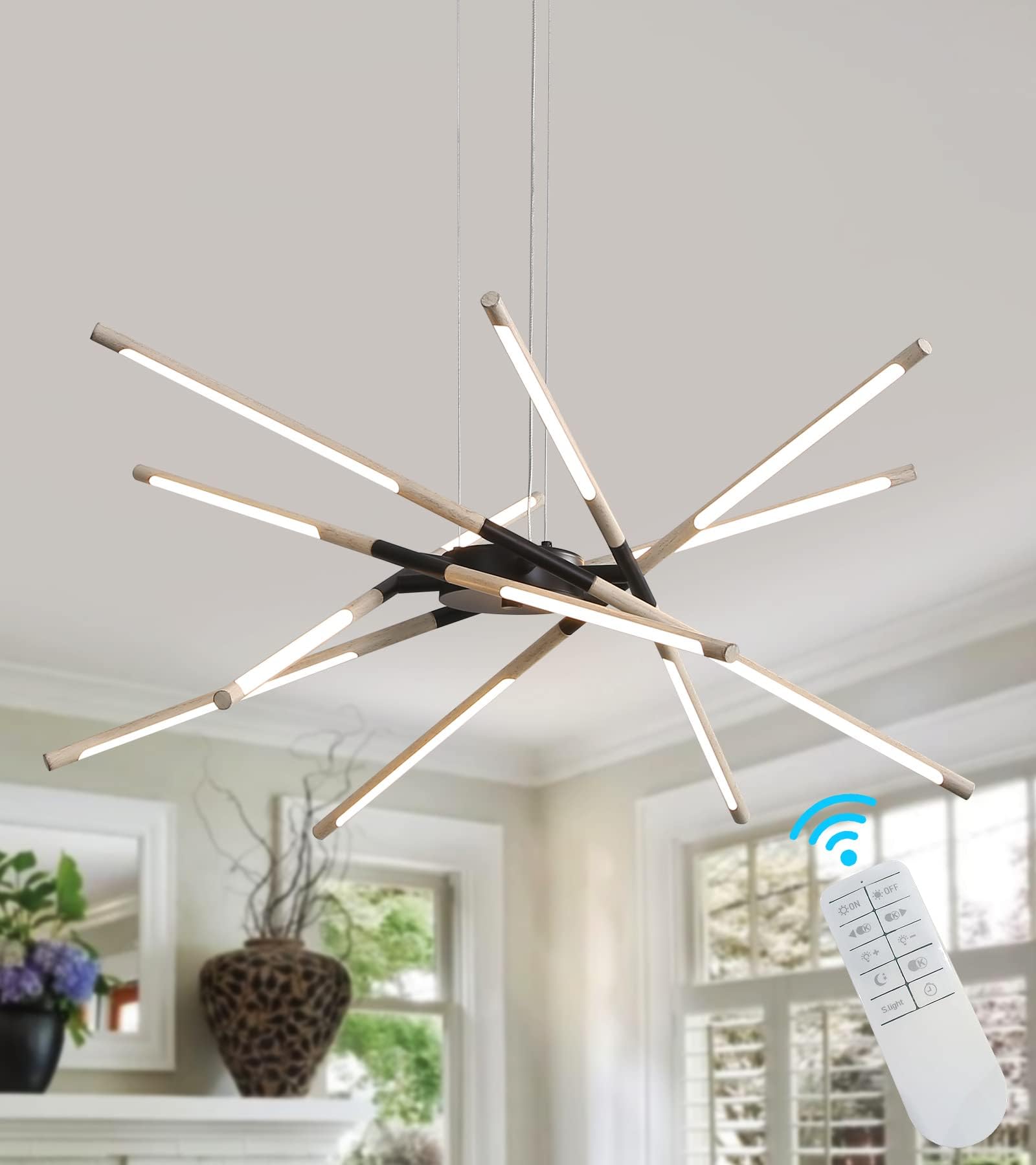 Q&S Modern LED Chandeliers for Dining Room,Black and Oak White ...