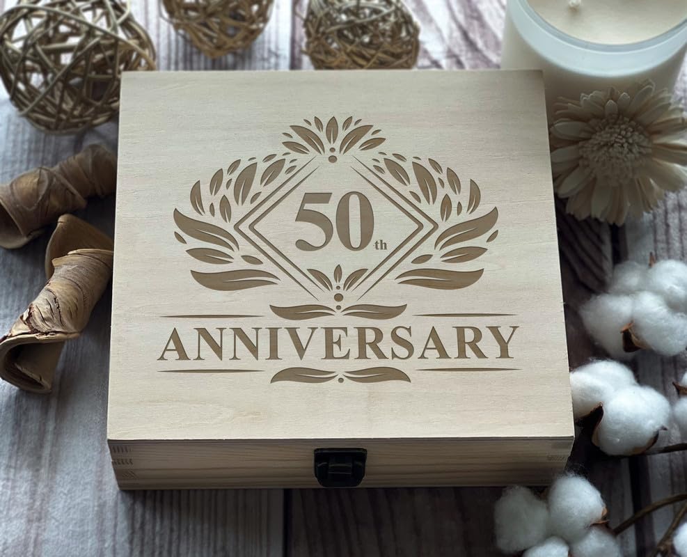 Amazon.com: Golden 50th Anniversary - Engraved Wooden Box, Celebrate ...