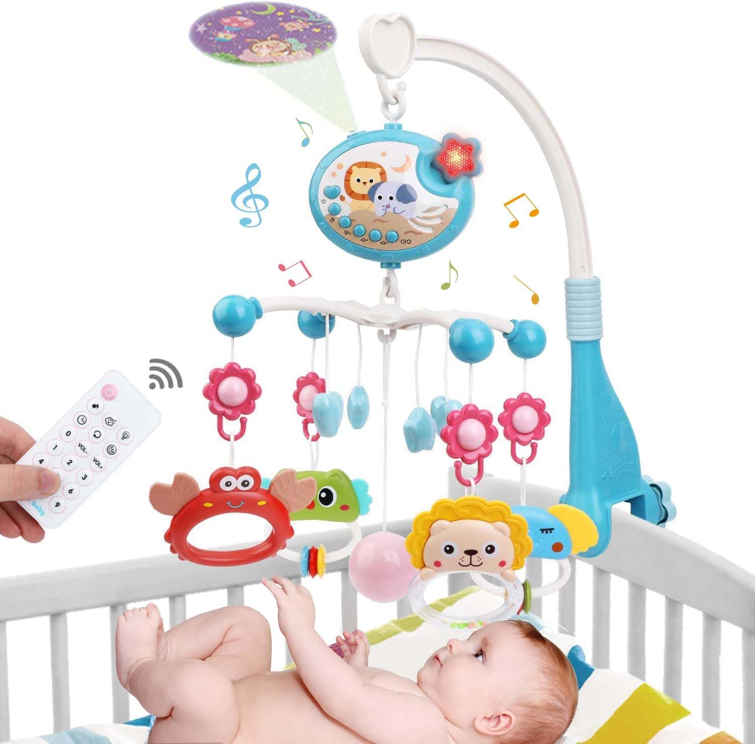 Amazon.com: Baby Crib Mobile with Music and Light, Crib Toy with Remote ...