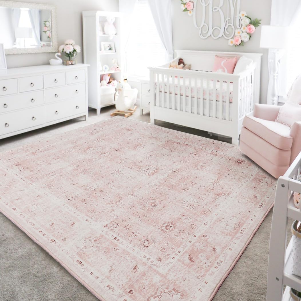 Amazon.com: LIMON HOME Light Pink Nursery Area Rug 6x9 for Bedroom ...