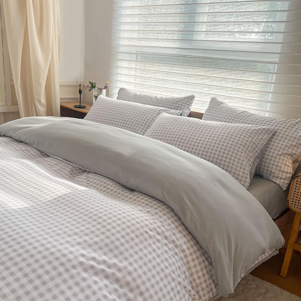 Amazon.com: NSNLGSGC Queen Comforter Set, Light Gray Gingham Bedding ...