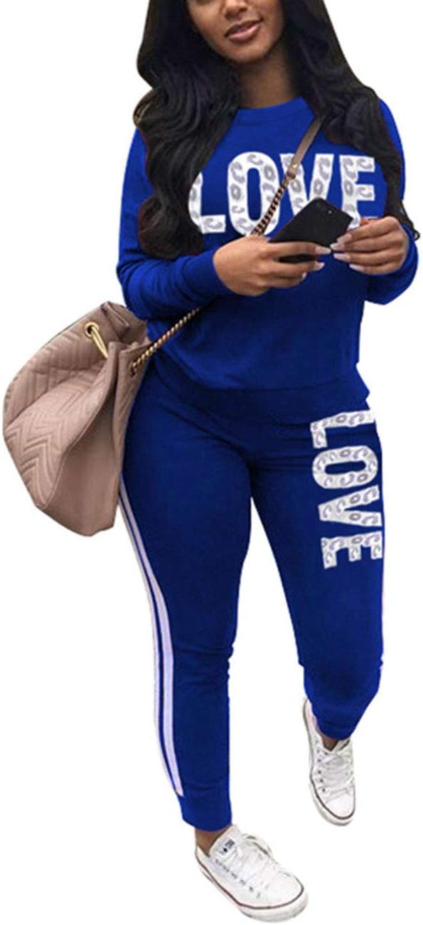 KANSOON Women Stripe Patchwork Two Piece Sweatsuit Round Neck Pullover ...