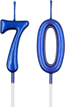 Amazon.com: 70th Birthday Candles, Blue Number 70 Candle for Cake, Happy Birthday Cake Topper ...