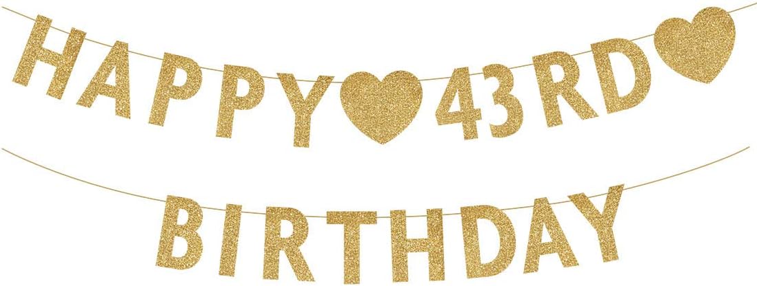 Amazon.com: Gold Happy 43rd Birthday Banner, Glitter 43 Years Old Woman ...